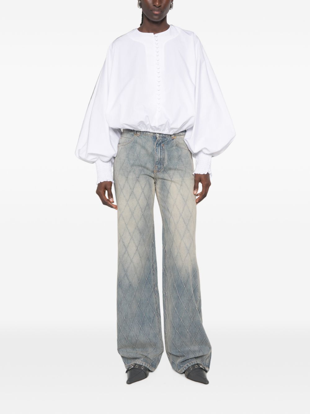 BALMAIN Balmain Diamond-Quilted Wide-Leg Jeans
